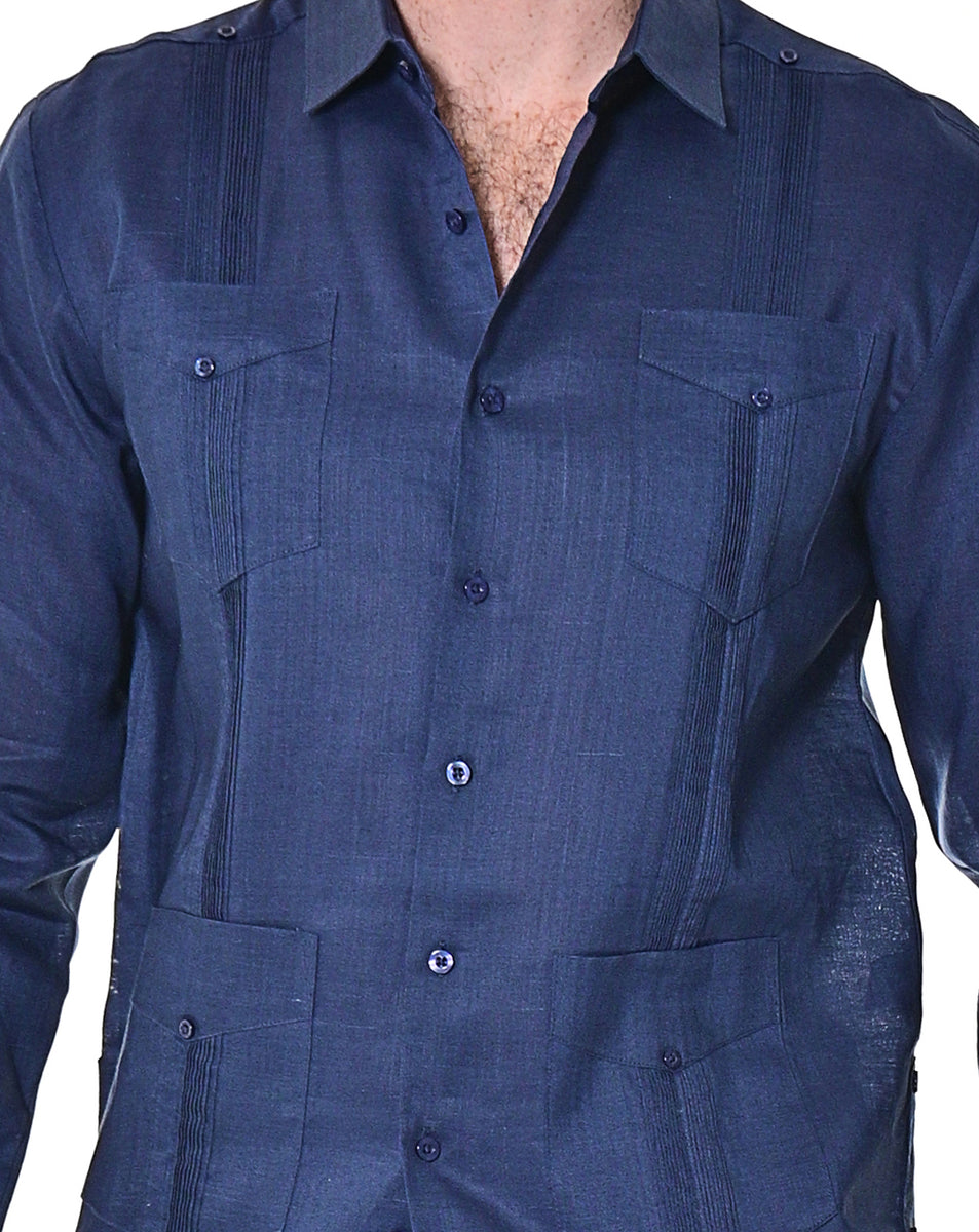 Bohio Mens 100% Linen Traditional (4) Pocket Cuban Guayabera Long ...